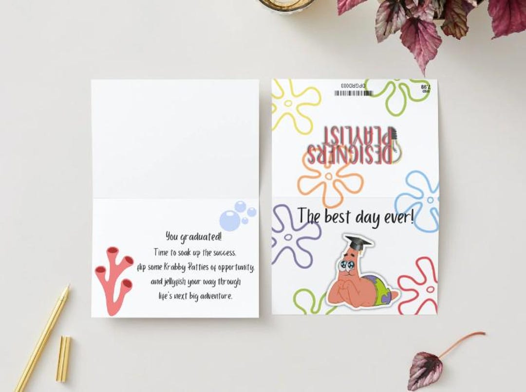 Spongebob Inspired Grad Card, Patrick Graduation Card, 2025 Grad Card ...