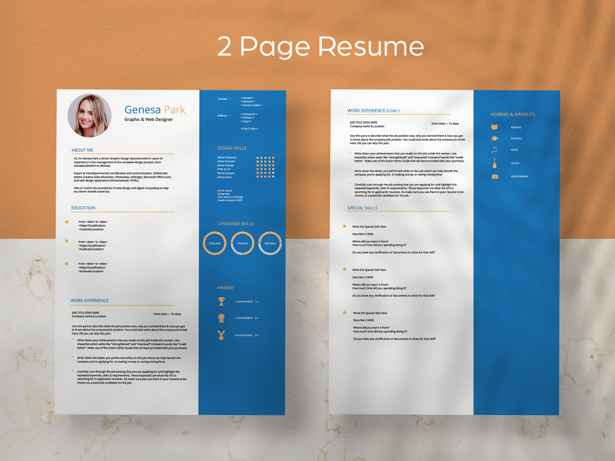 Resume Template Google Docs + Word + Pages, Cv Template With Photo ...