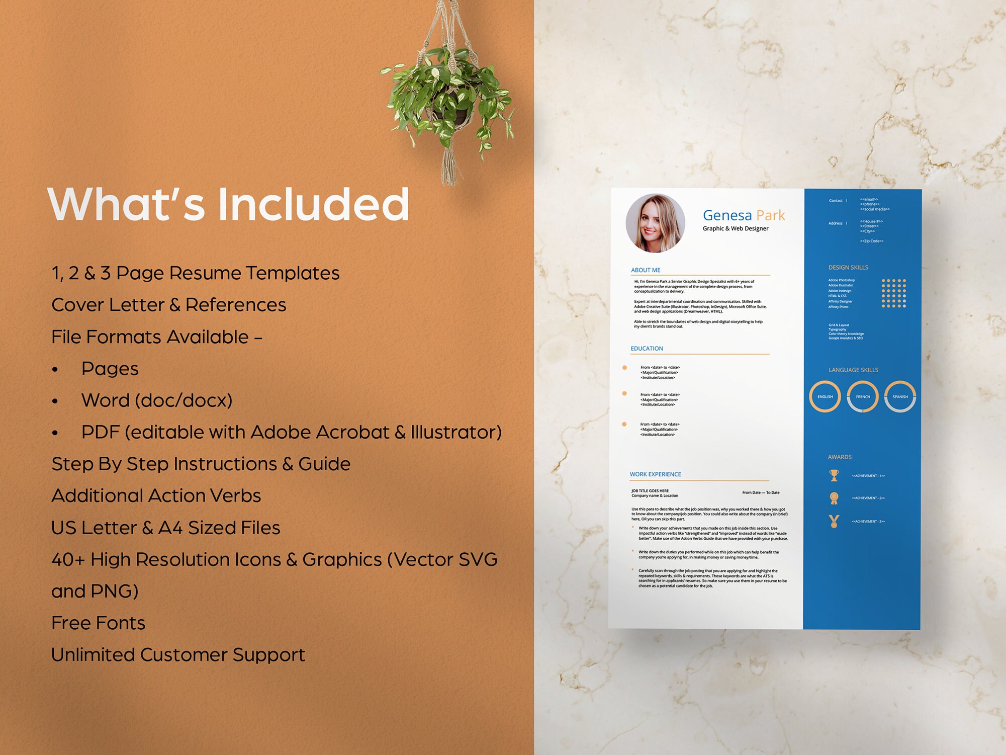 Resume Template Google Docs + Word + Pages, Cv Template With Photo ...