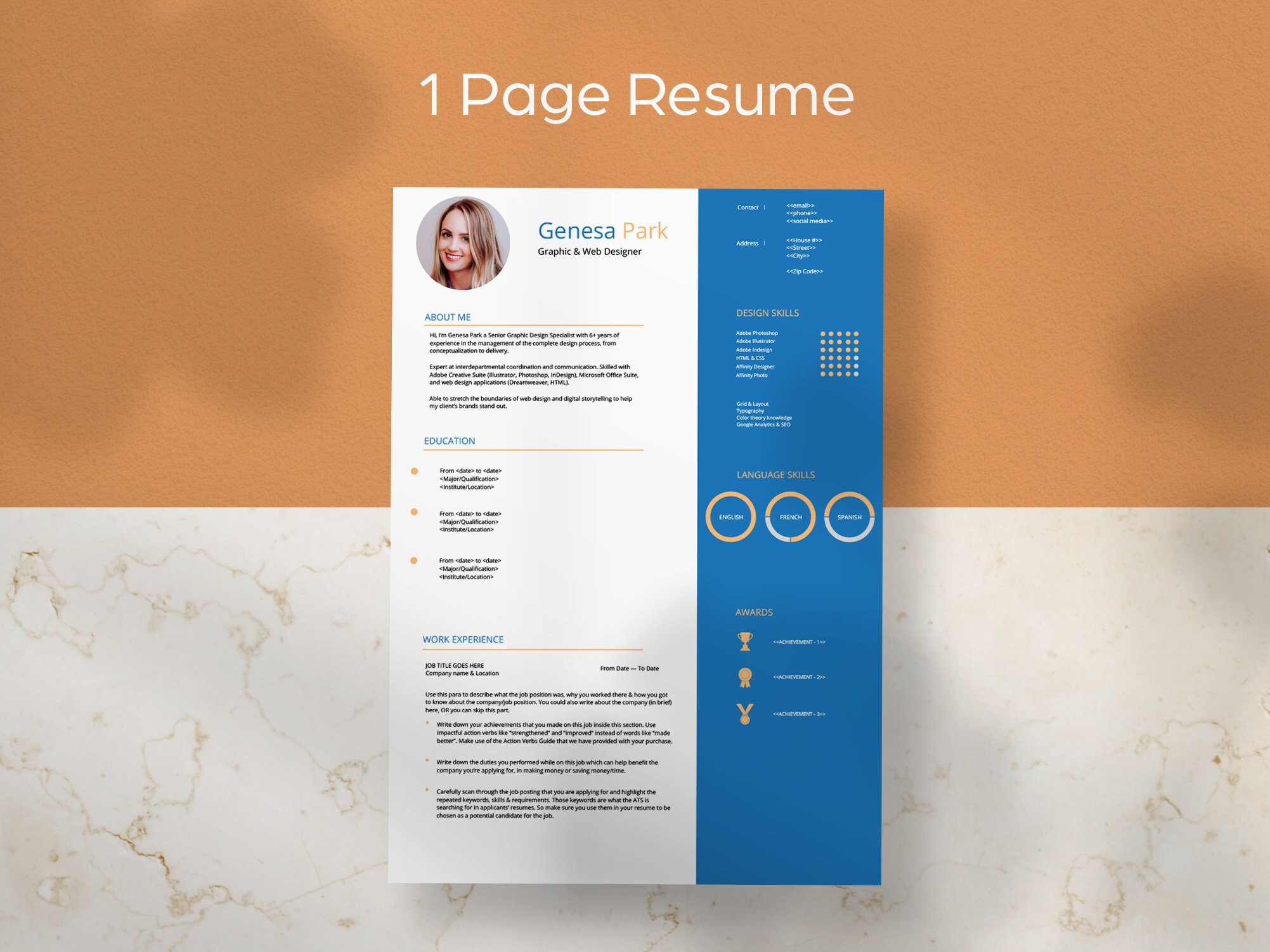 Resume Template Google Docs + Word + Pages, Cv Template With Photo ...