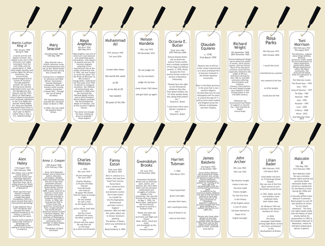 Black History Bookmarks,black History,bookmarks,inspirational Black ...