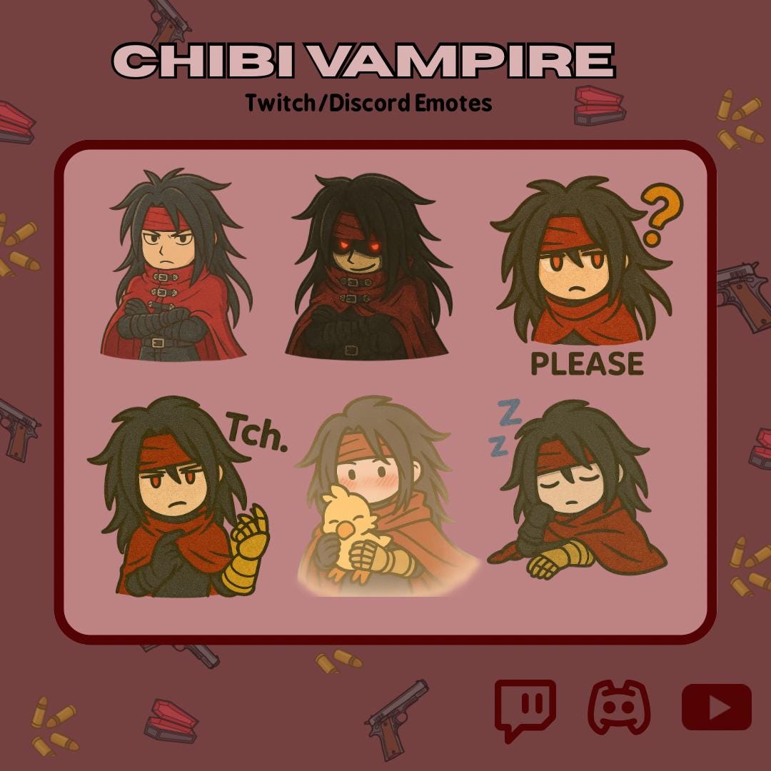 Chibi Crimson Cloak Emotes | Vampire-inspired Anime Emotes for Twitch ...