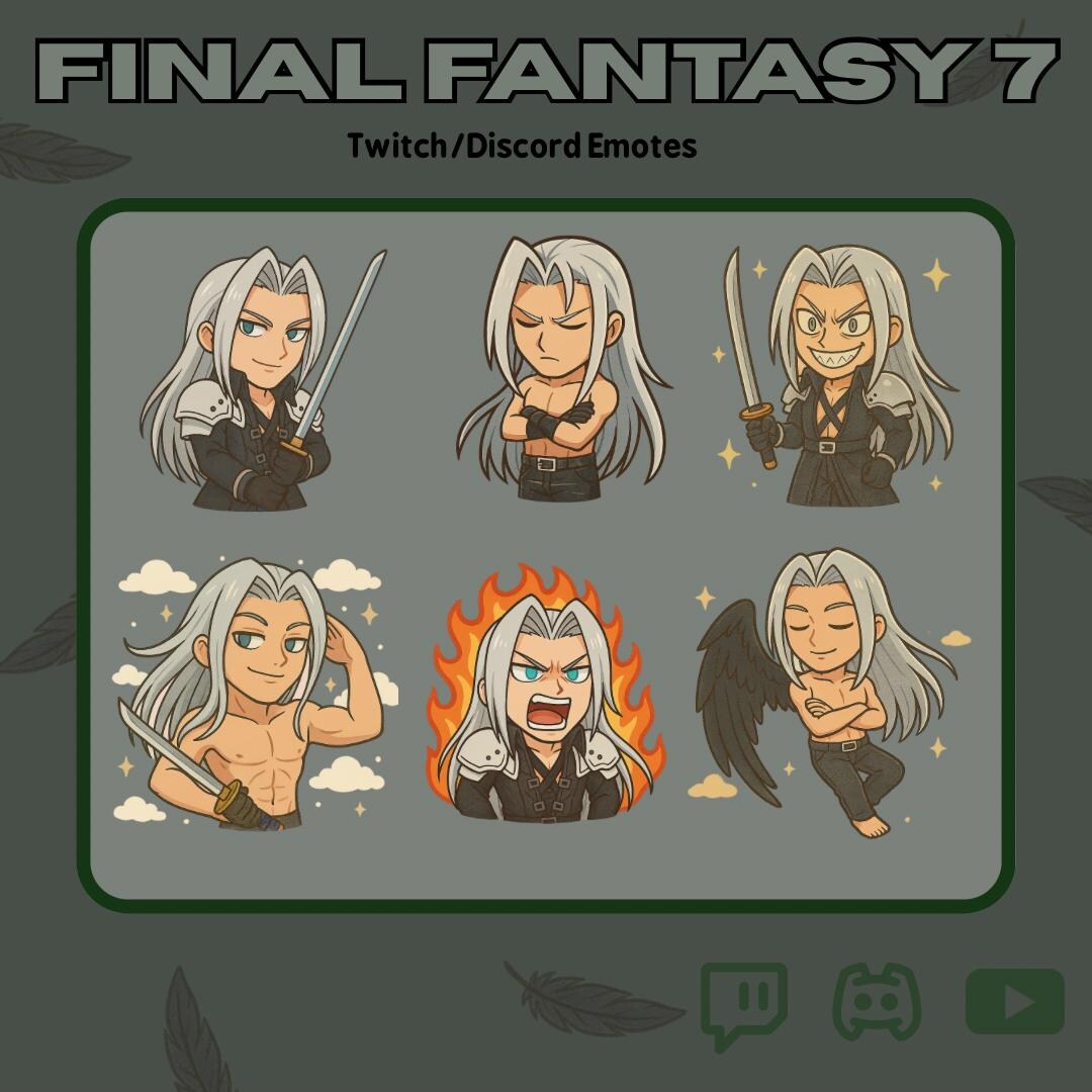 Sephiroth Emotes Final Fantasy 7 Twitch Discord Chibi Emote Set Gamer ...