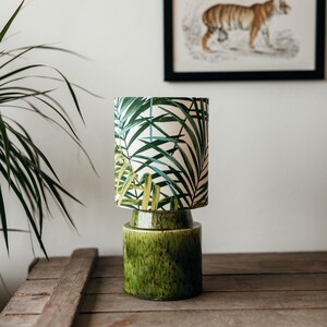 Pistachio/green Handglazed Bedside Ceramic Lamp With Jungle/leaf Themed ...