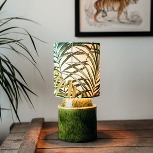 Pistachio/green Handglazed Bedside Ceramic Lamp With Jungle/leaf Themed ...