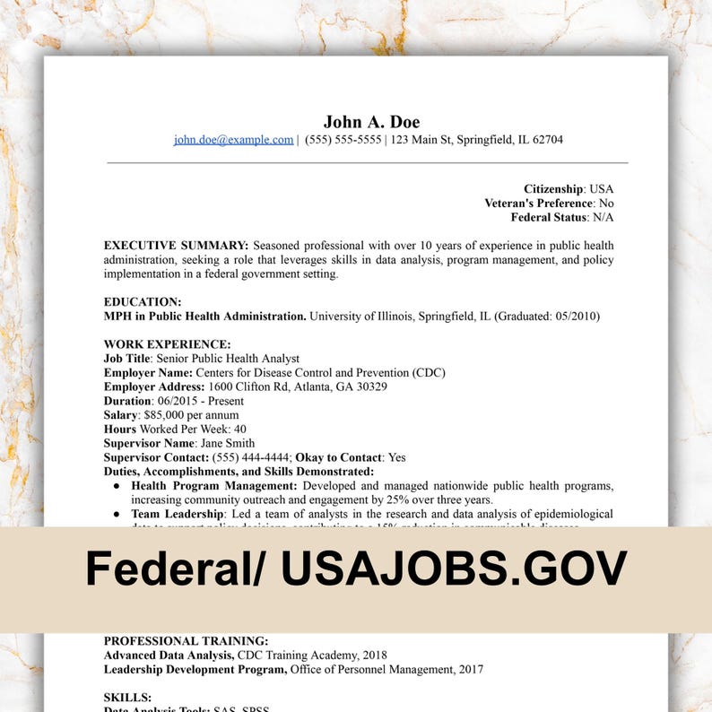 Federal Resume Template Pack: Ats-compliant CV + Expert Guidance - Etsy