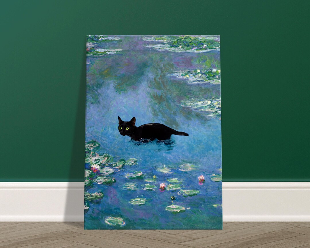 Black Cat Art Print | Claude Monet Cat Poster | Cat Lovers | Black Cat ...