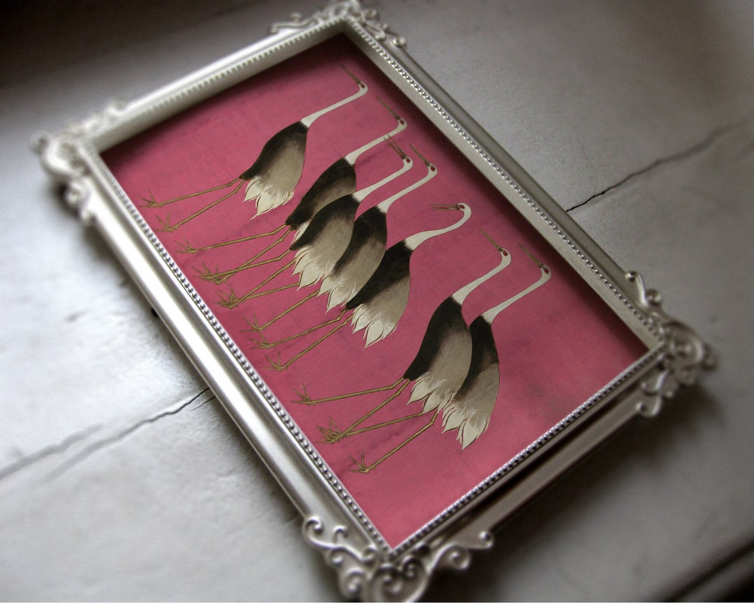 Japanese Cranes Print | Berry Colored Art | Altered and Remastered ...