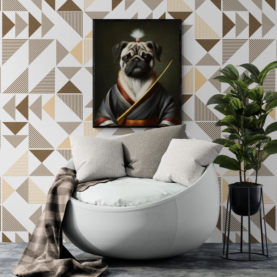 Pug Print Japanese Wall Art Dog Dressed as Samurai Japanese Digital Art ...