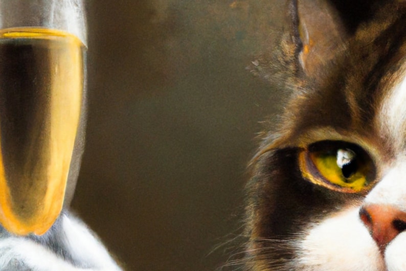 Cat Drinking Prosecco Print: Fun Surreal Cat Wall Art (digital Download ...