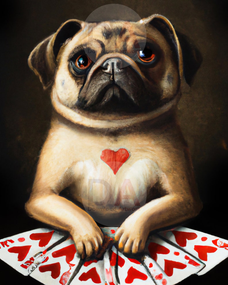 Vintage Dog Wall Art | Pug Printable Art | Dog Playing Cards | Dog ...