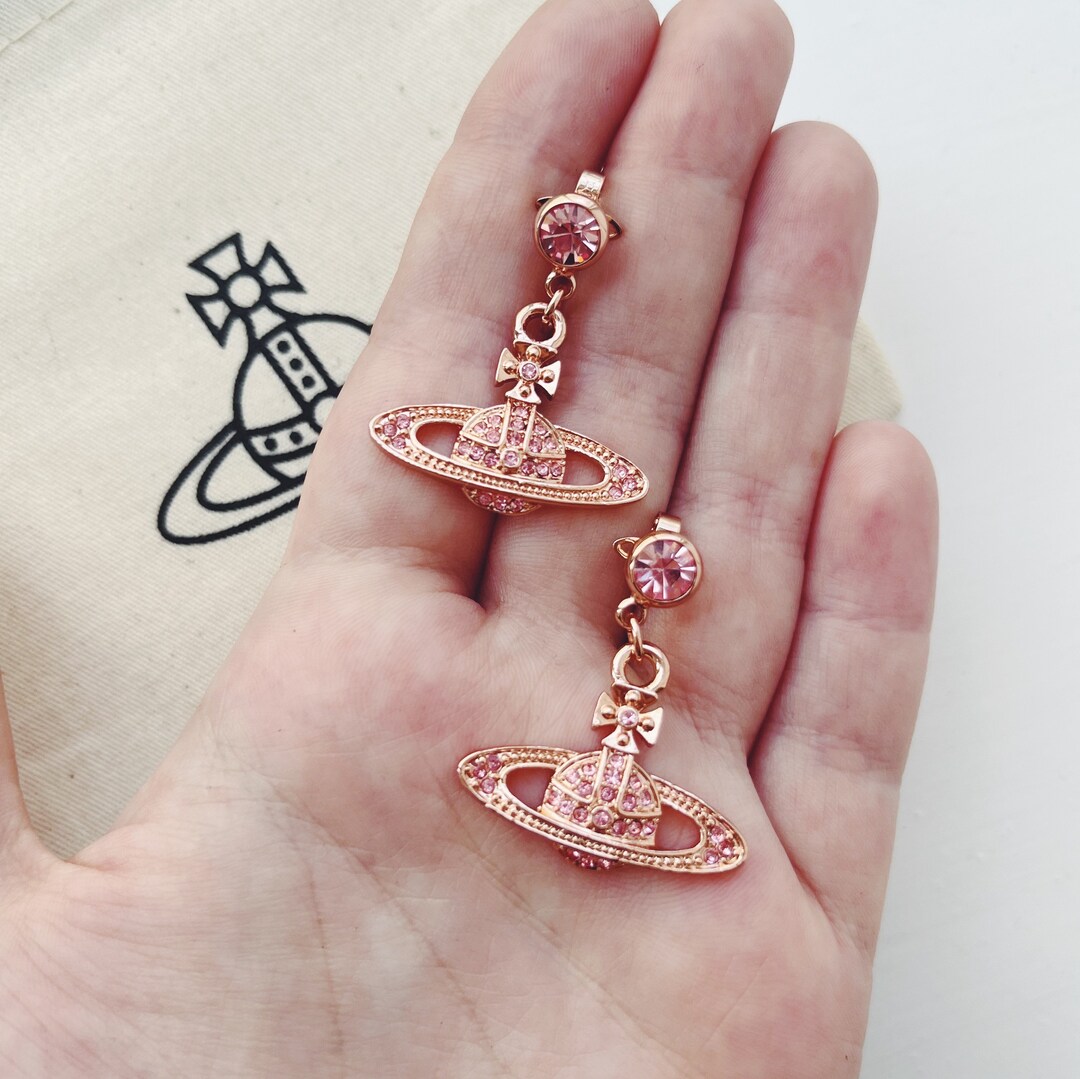Vivienne Westwood Rose Gold and Pink Orb Drop Earrings With Swarovski ...
