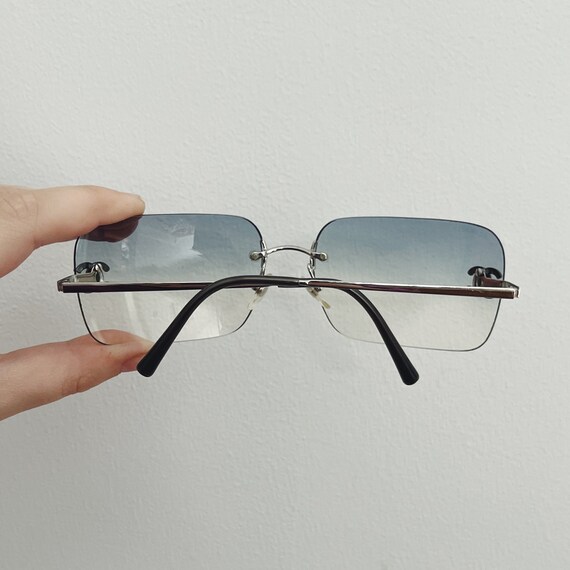 Vintage Chanel silver rimless rectangular blue ombré … - Gem