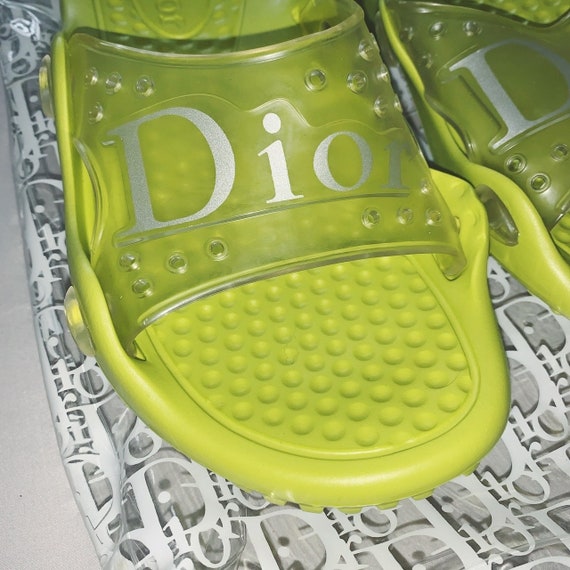 Vintage Dior lime green logo slides sliders flip flop… - Gem