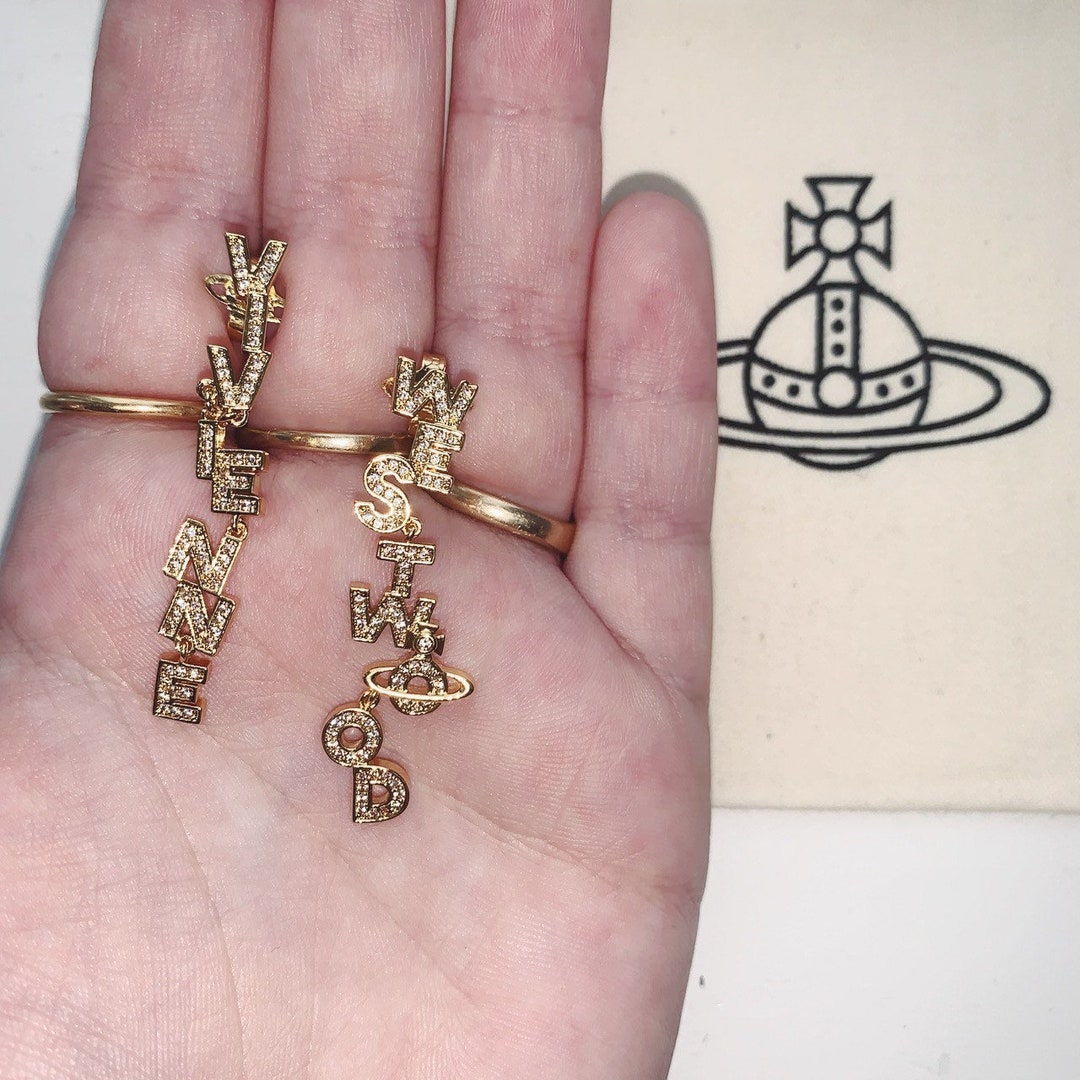 Vivienne Westwood Gold Spell Out Letter Drop Earrings With - Etsy