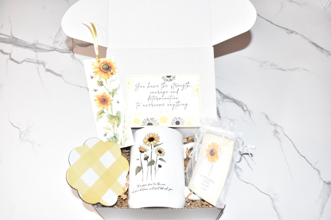 Sunflower Gift Box: Encouragement Mug Set With Bookmark & Coaster - Etsy