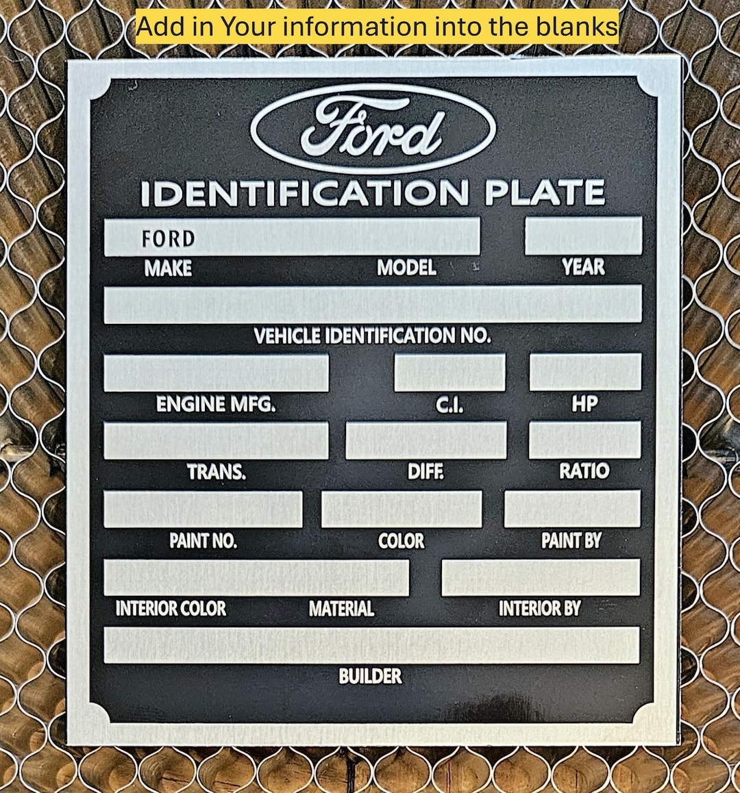 Custom Laser Etched Ford Oval Aluminum Identification Plate, VIN# Plate ...