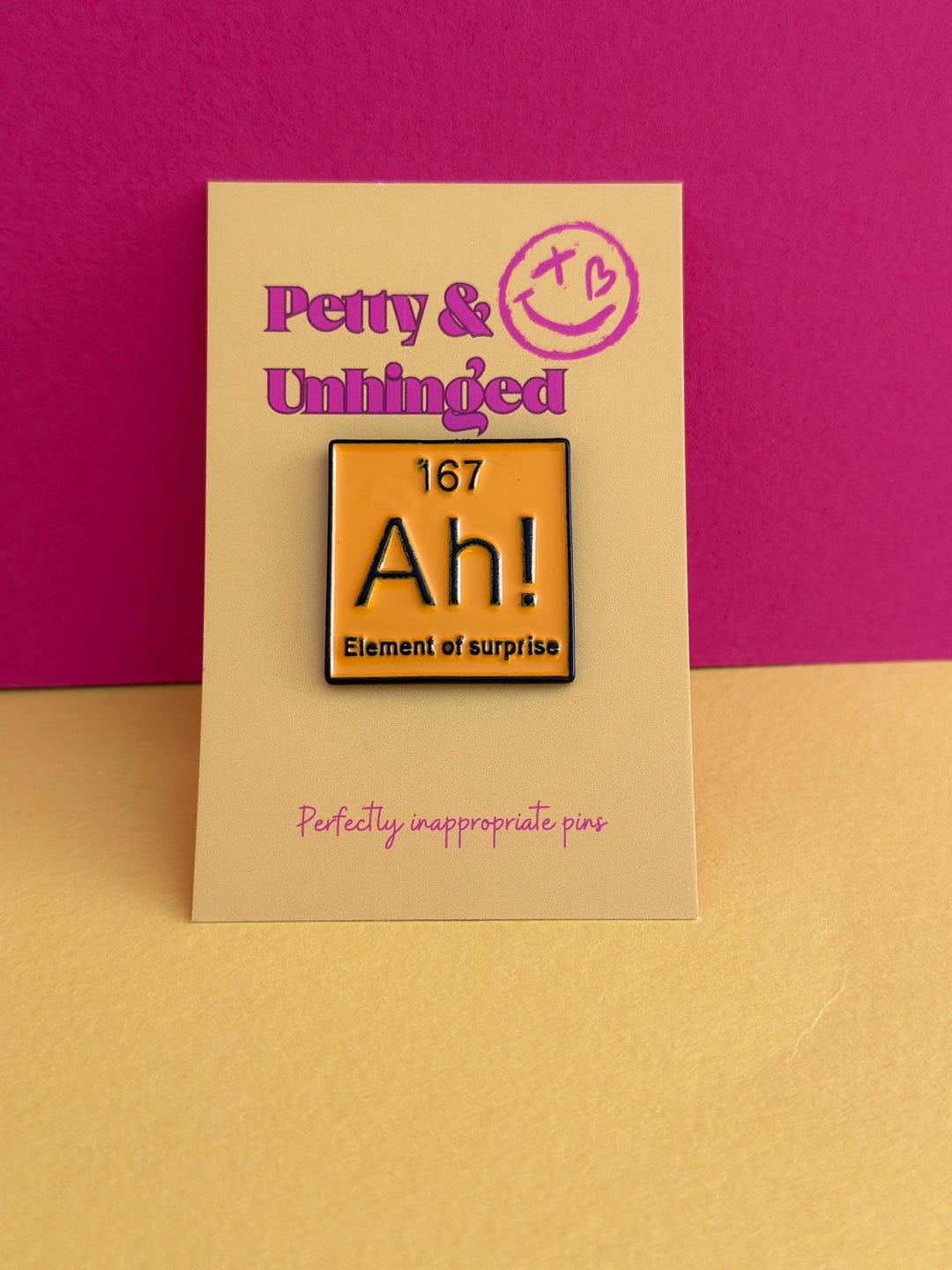Ah – Element of Surprise Enamel Pin – Funny Science Joke Badge | Petty ...