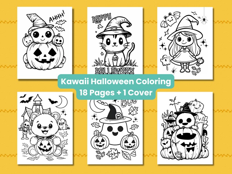 Kawaii Halloween Coloring Pages | Cute Spooky Fun (PDF Printable) - Etsy