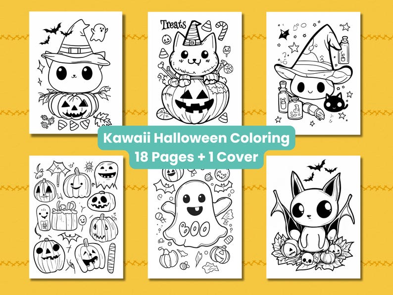 Kawaii Halloween Coloring Pages | 18 Cute & Spooky Pages for Kids! (PDF ...