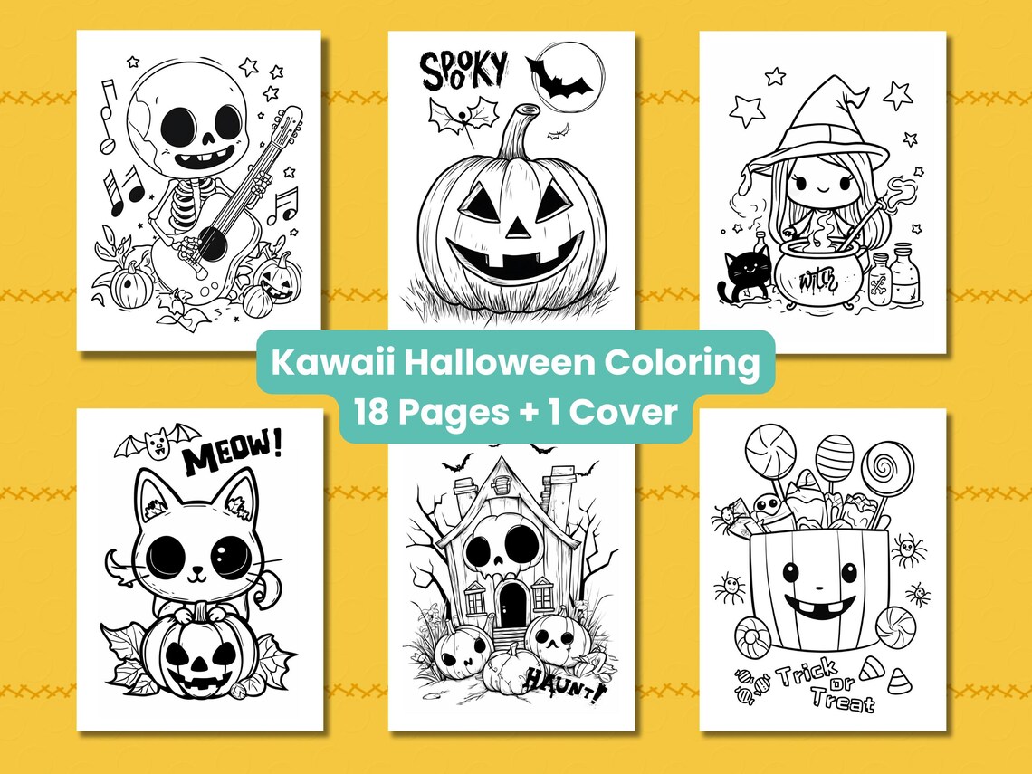 Kawaii Halloween Coloring Pages | Cute Spooky Fun (PDF Printable) - Etsy