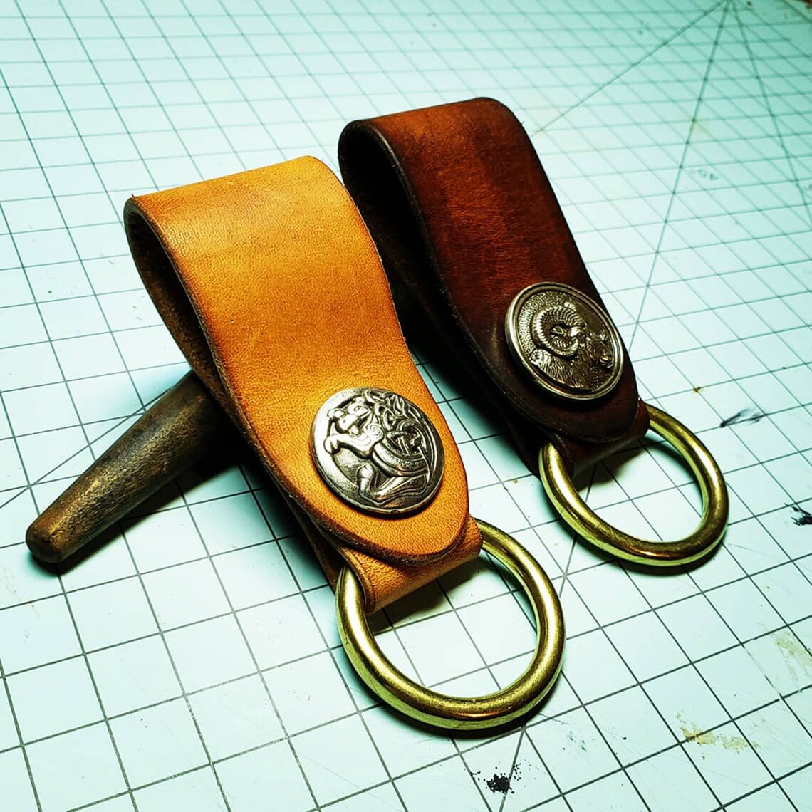 Leather Key Fob Brass Snaps Loops With Concho for Belt Purse Keychain ...