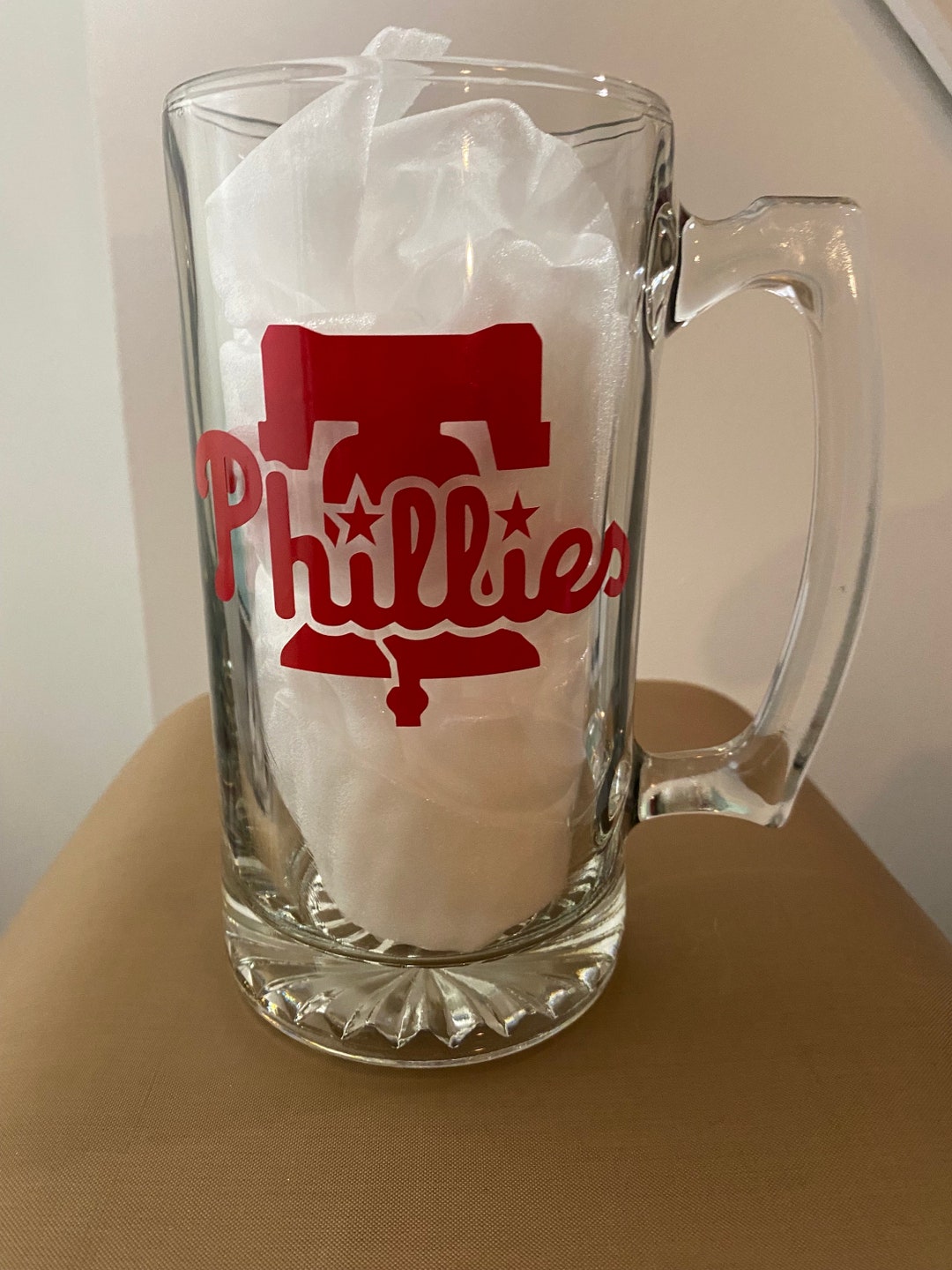 Phillies Beer Mug, Durable Glass Mug, Beer Handle Glass, Philadelphia ...
