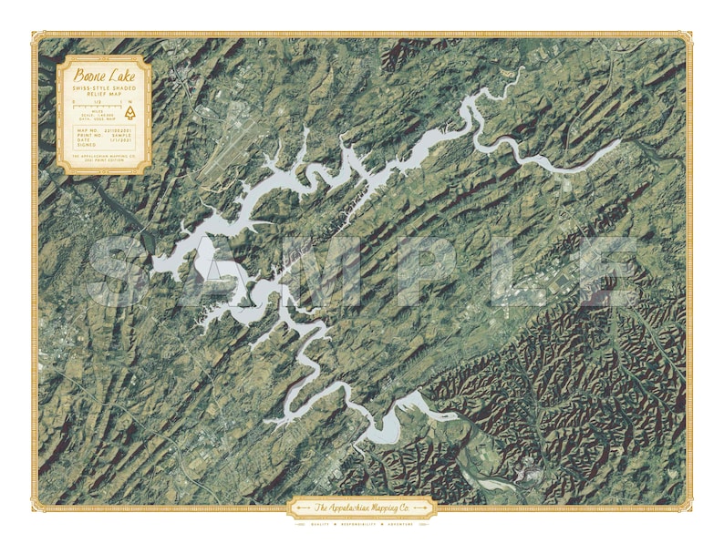 Boone Lake Swiss-style Shaded Relief Map - Etsy