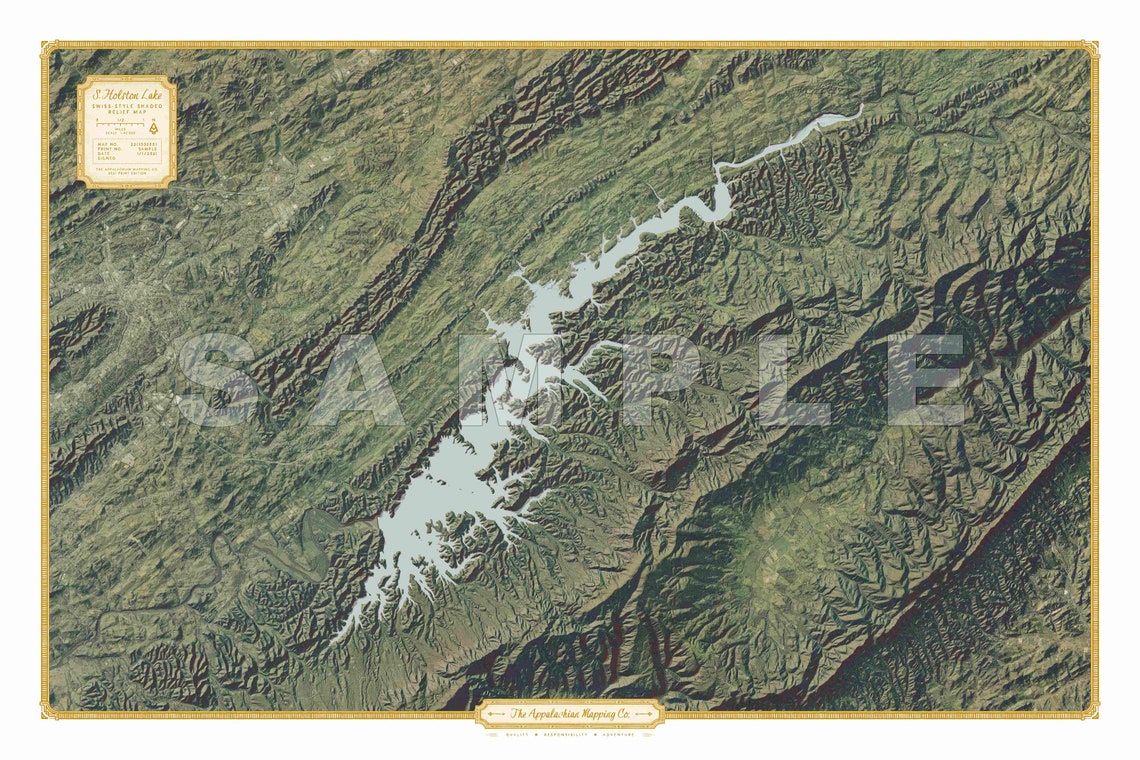 South Holston Lake Swiss-style Shaded Relief Map - Etsy