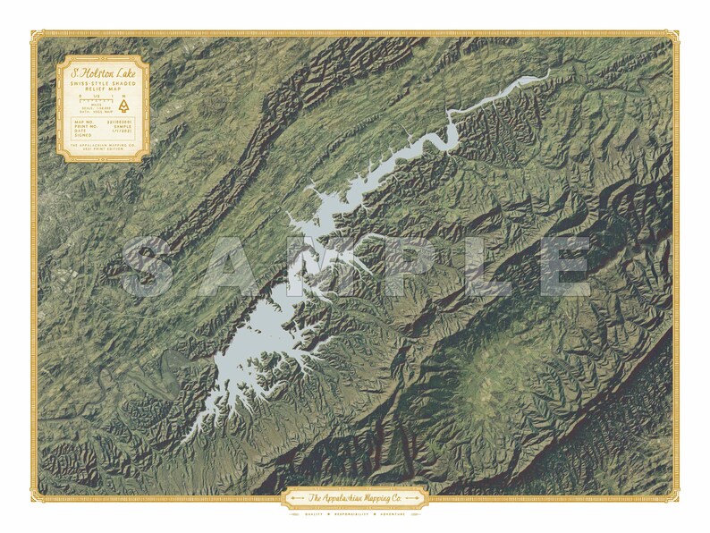 South Holston Lake Swiss-style Shaded Relief Map - Etsy