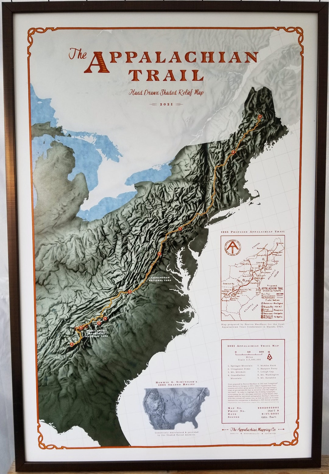 Appalachian Trail Hand-drawn Shaded Relief Map - Etsy