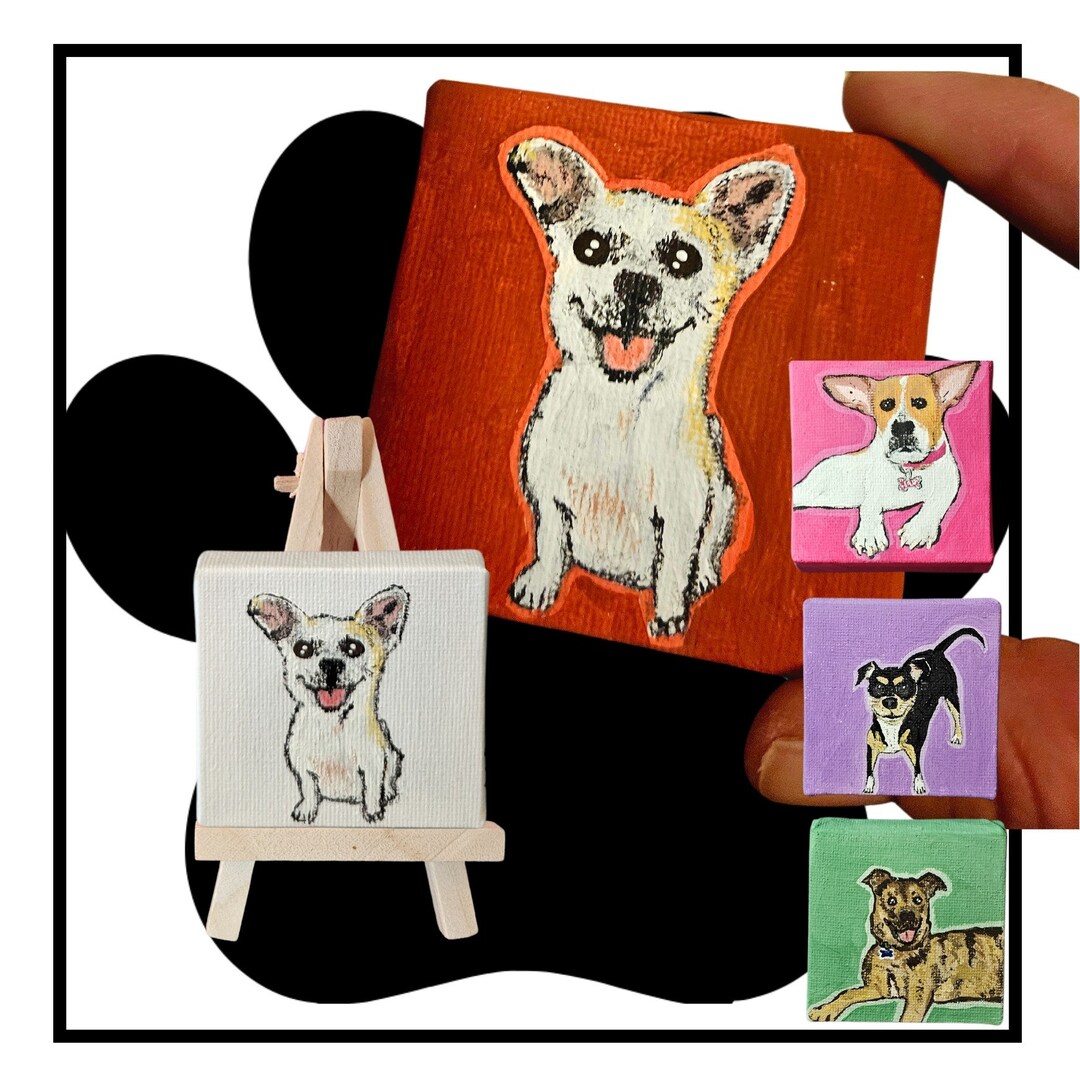 Personalized Mini Pet Painting, Portrait From Photo 3x3 Canvas, Dog and ...