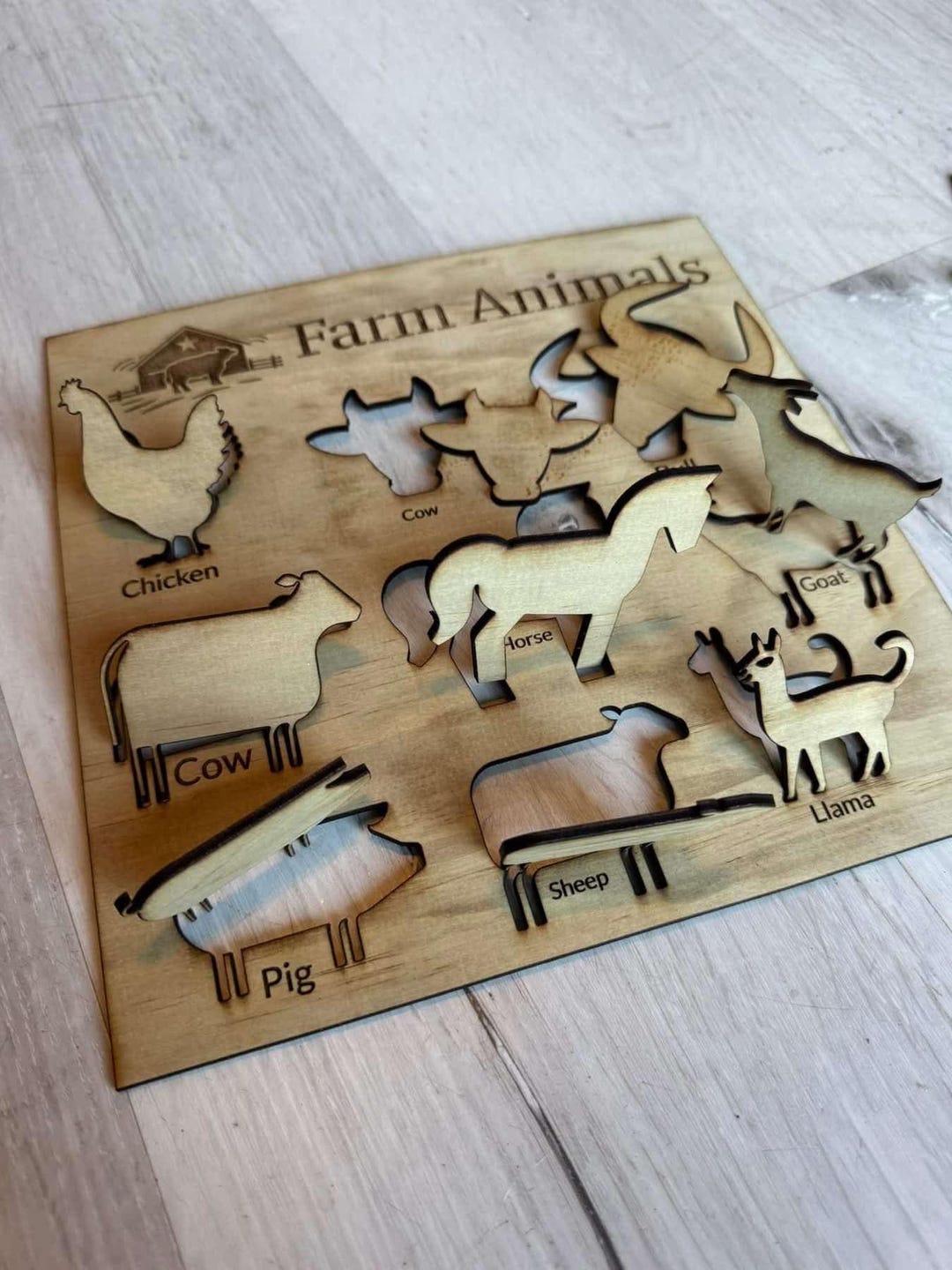 Wood Puzzle - Farm Animals Paintable Learning Puzzle - Etsy
