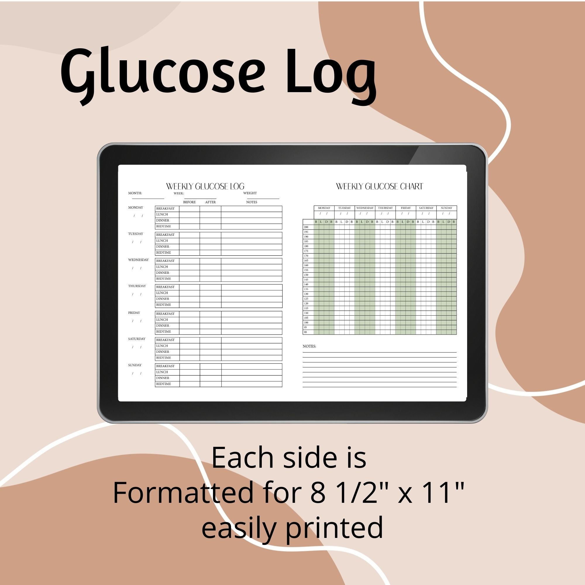 Diabetes Glucose Sugar Tracking Log, Weekly Tracking at Each Meal, 52 ...