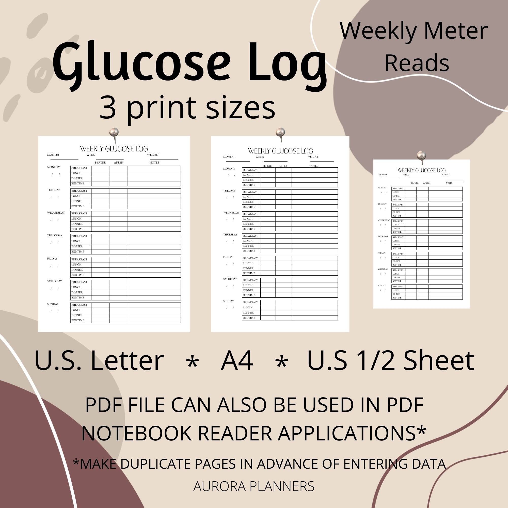 Diabetes Blood Glucose Tracking Log, Weekly Tracking at Each Meal, 52 ...