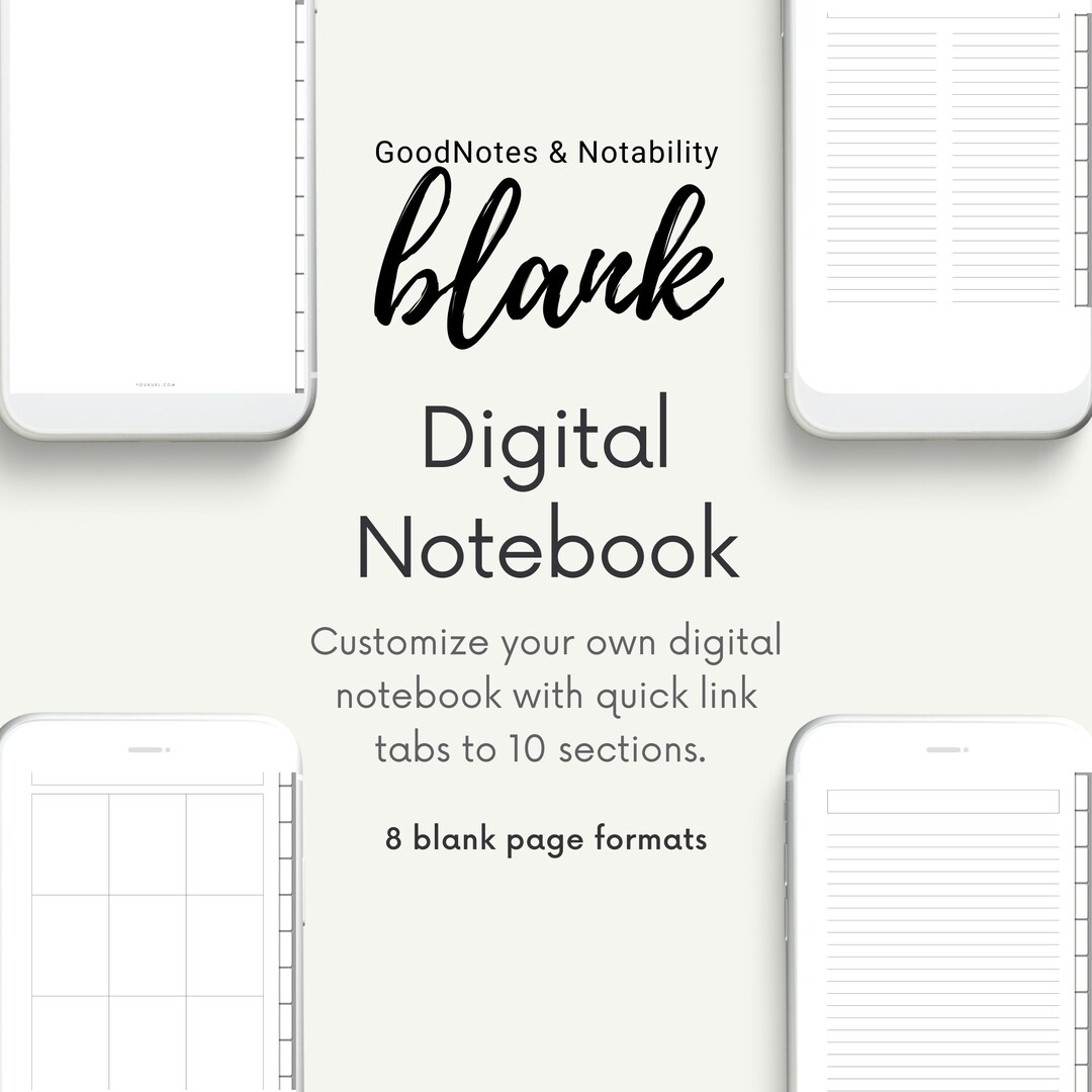 Blank Digital Notebook, Quick Tabs, Customizable, 10 Tabbed Sections ...
