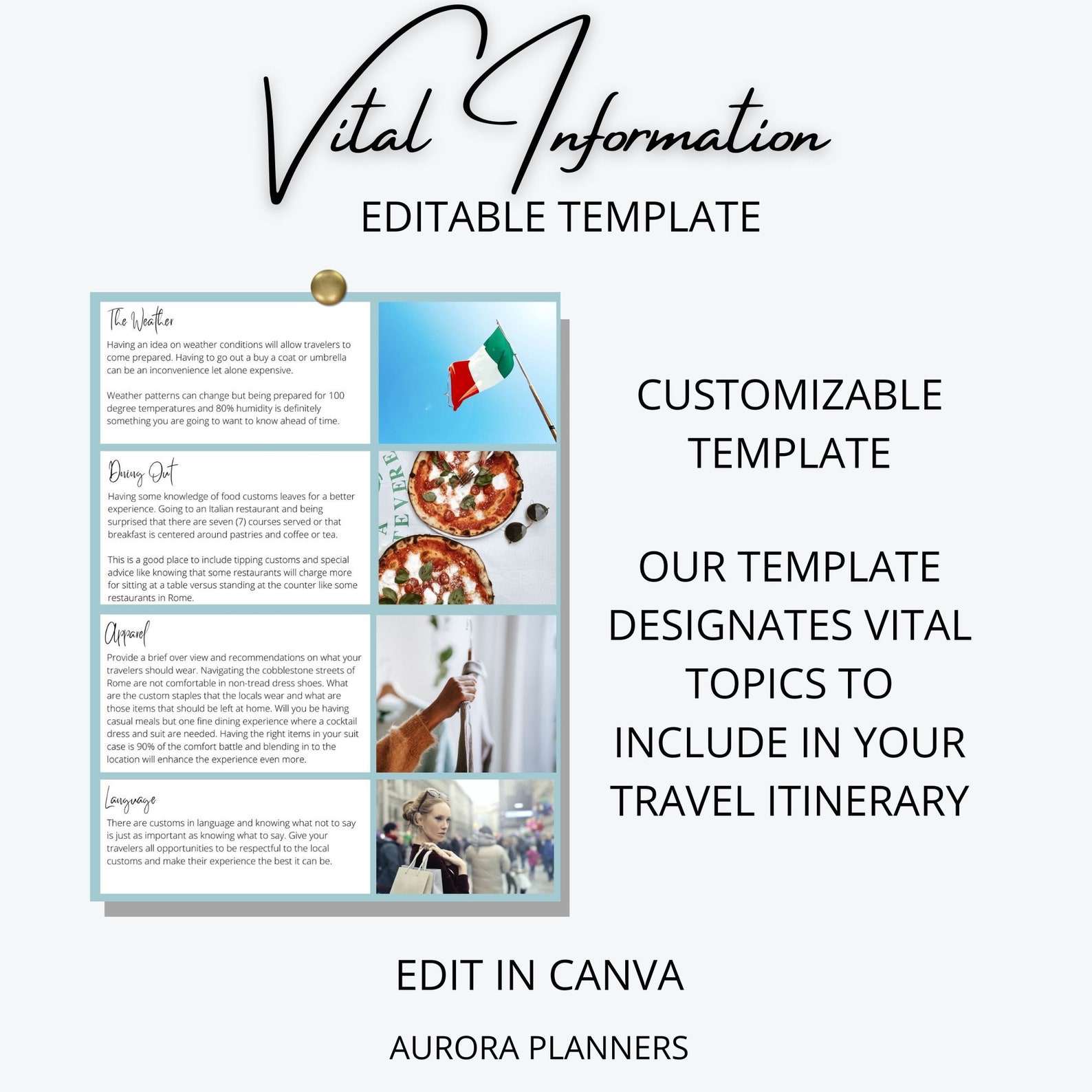 Travel Itinerary, Downloadable, Printable, Dynamic Daily Travel ...