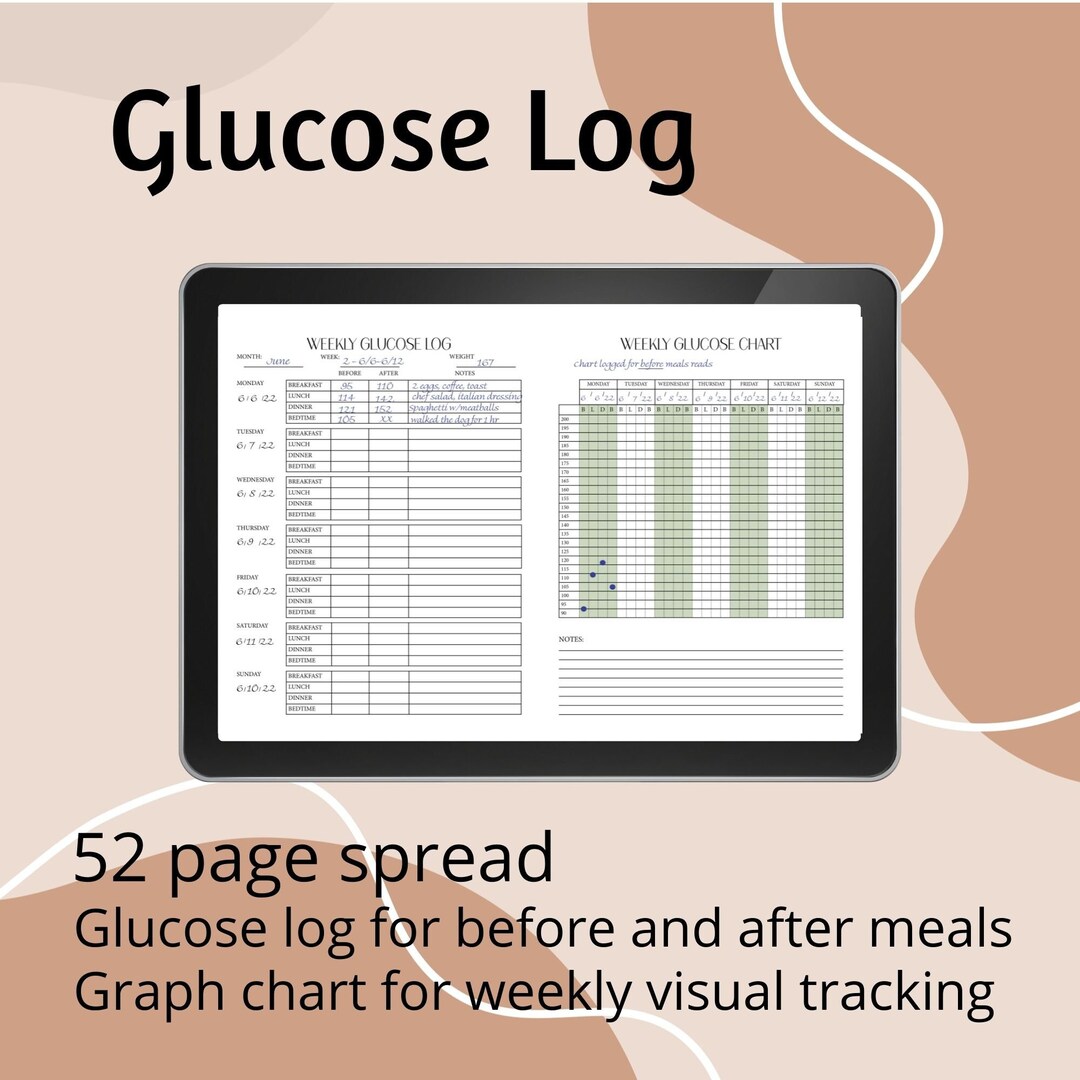 Diabetes Glucose Sugar Tracking Log, Weekly Tracking at Each Meal, 52 ...