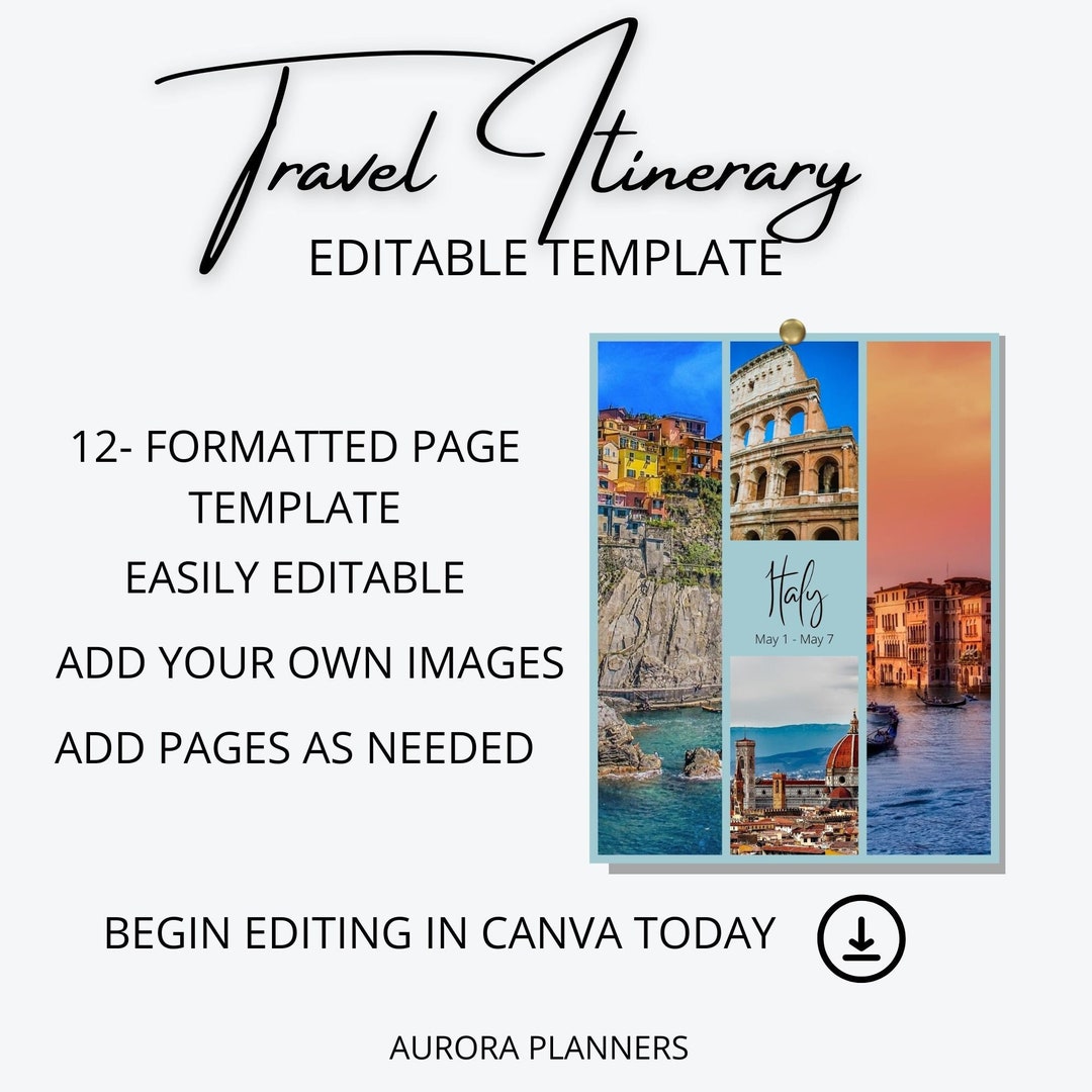 Travel Itinerary, Downloadable, Printable, Dynamic Daily Travel ...