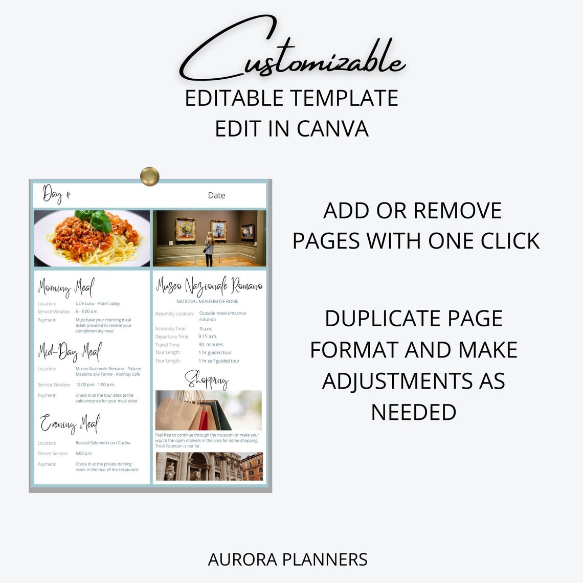 Travel Itinerary, Downloadable, Printable, Dynamic Daily Travel ...