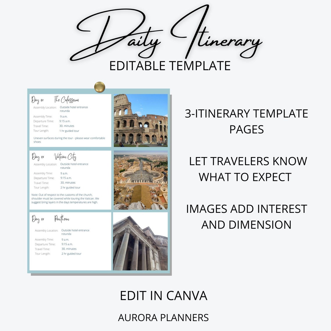 Travel Itinerary, Downloadable, Printable, Dynamic Daily Travel ...