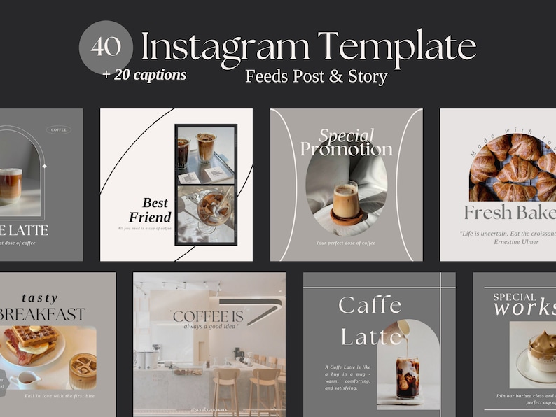 40 Coffee Instagram Posts | Cafe Social Media Template | Cafe Instagram ...