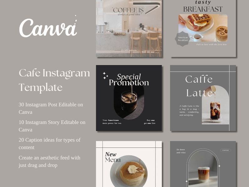 40 Coffee Instagram Posts | Cafe Social Media Template | Cafe Instagram ...