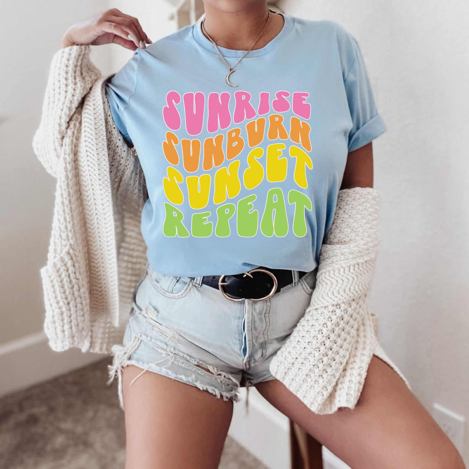 Sunrise Sunset Sunburn Repeat Tee / Oversized Summer Graphic - Etsy