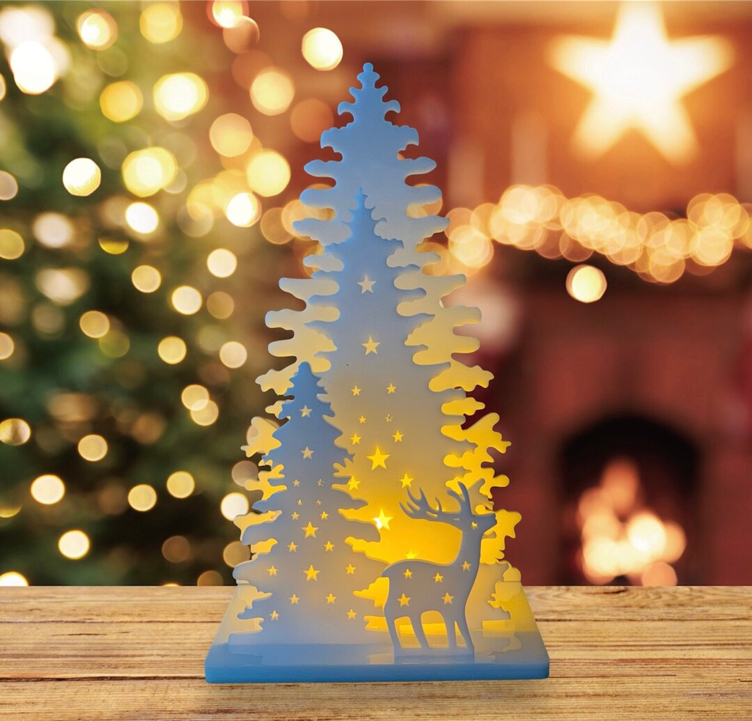 Holiday Centerpiece Laser Cut LED White Plexi Deer Table Decor Light up ...