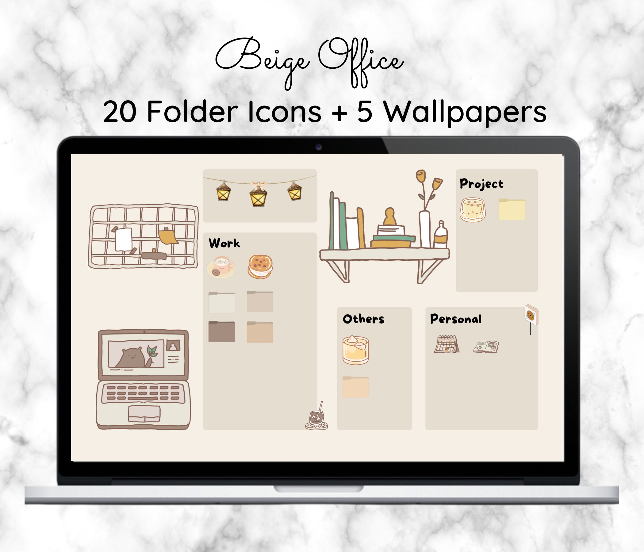 Aesthetic Beige Office Desktop Wallpaper Organizer, MacBook and Windows ...