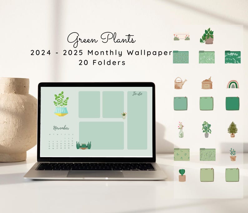 Aesthetic Green Plants Desktop Wallpaper Organizer With 2024-2025 ...
