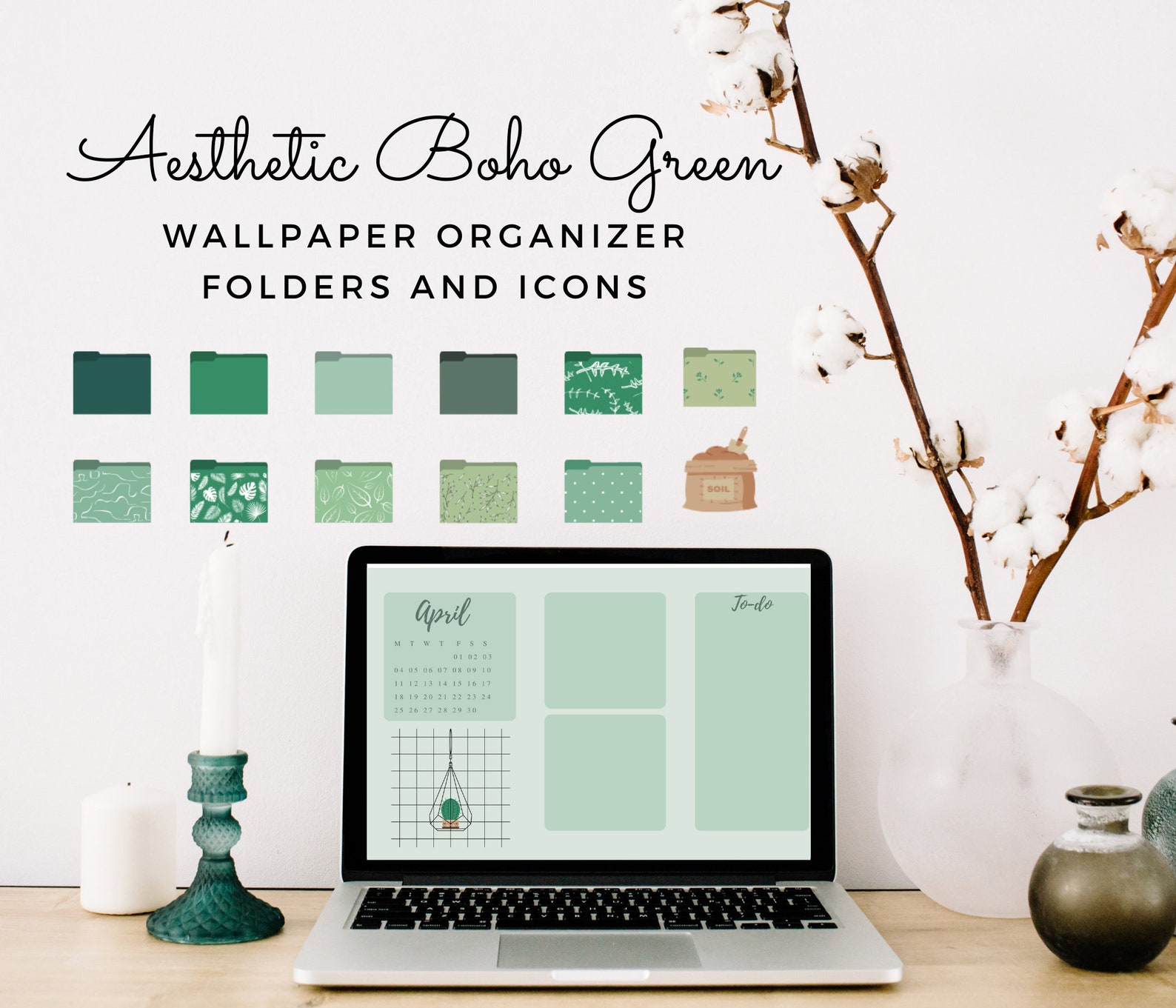 Boho Plants Desktop Wallpaper Organizer With Calendar - Etsy