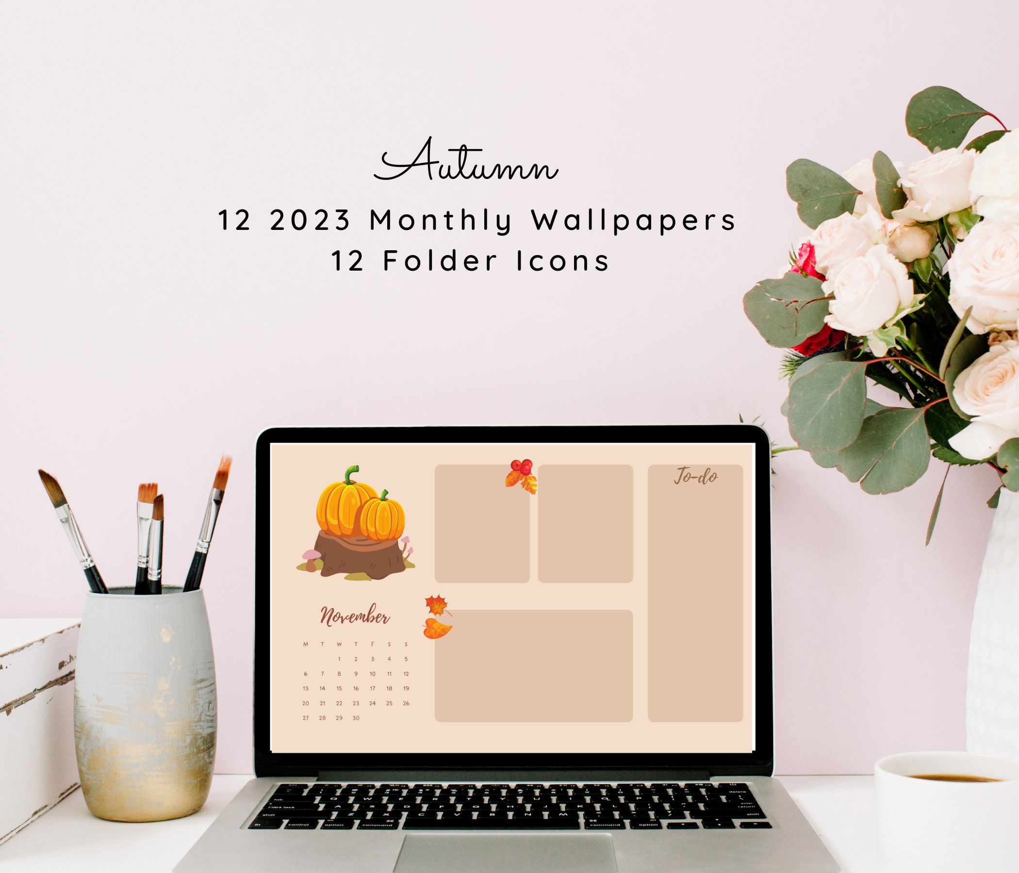 Aesthetic Autumn Fall Desktop Wallpaper Organizer With - Etsy