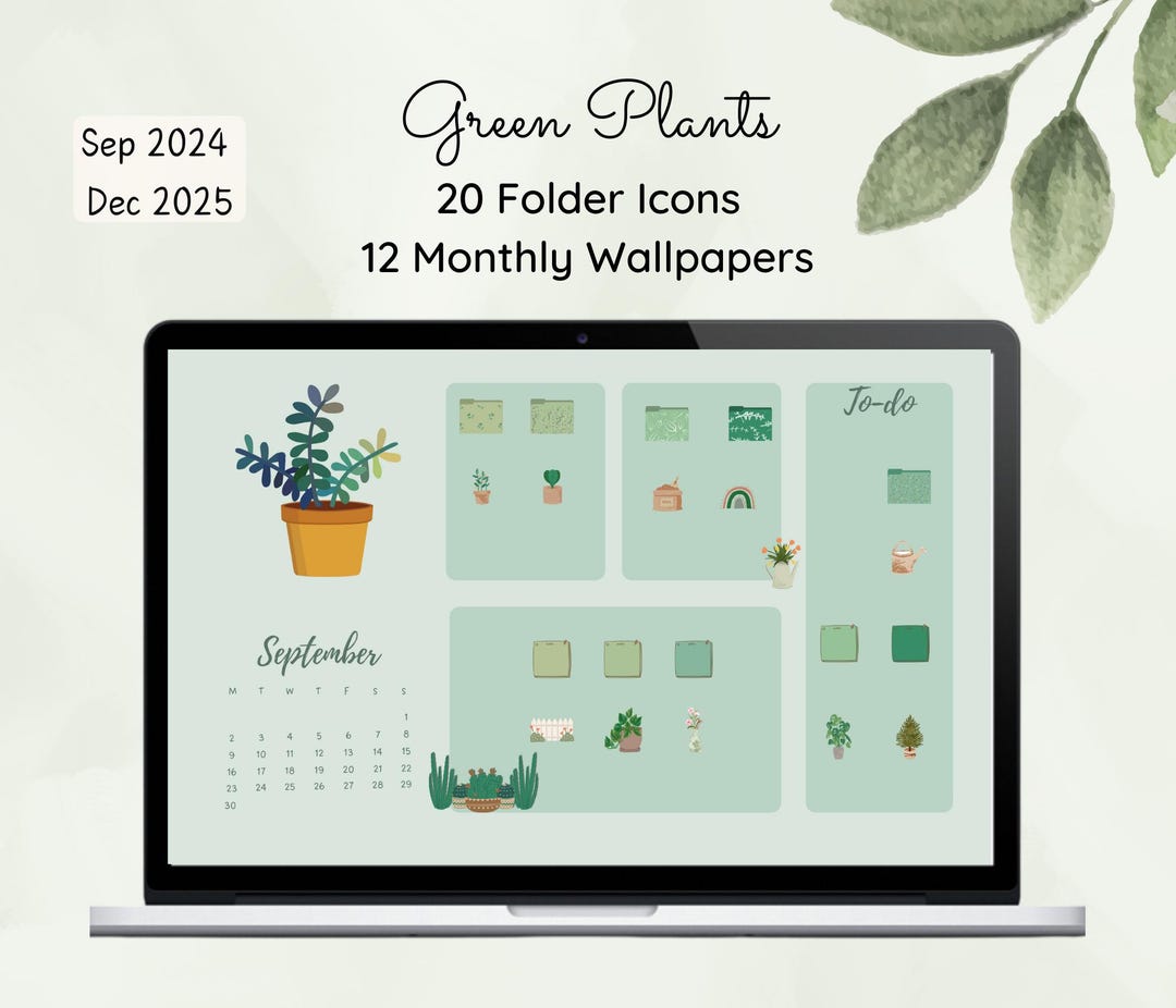 Aesthetic Green Plants Desktop Wallpaper Organizer With 2024-2025 ...
